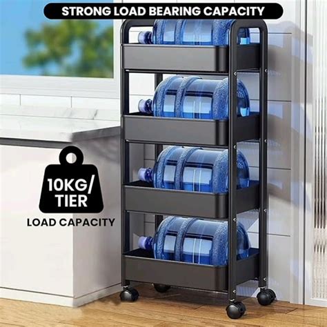 Coolleaf Kt B4 Kitchen Storage Rack Steel Kitchen Trolley With Wheels Hooks And 4 Layer