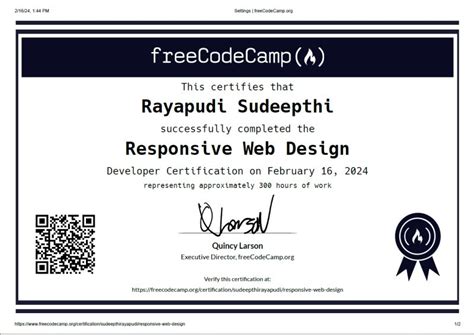 Sudeepthi Rayapudi On Linkedin Responsivewebdesignfreecodecamp Certificationcomplete