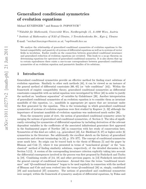 Pdf Generalized Conditional Symmetries Of Evolution Equations