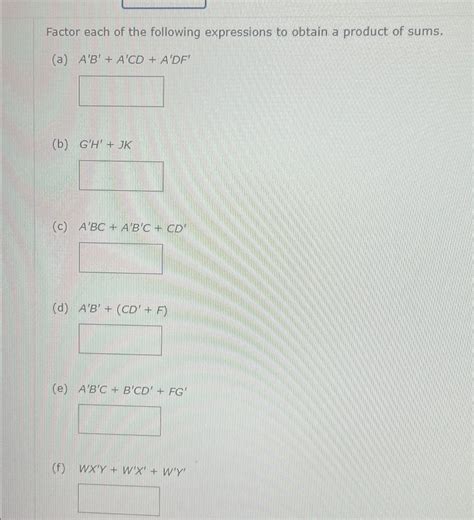 solved factor each of the following expressions to obtain a