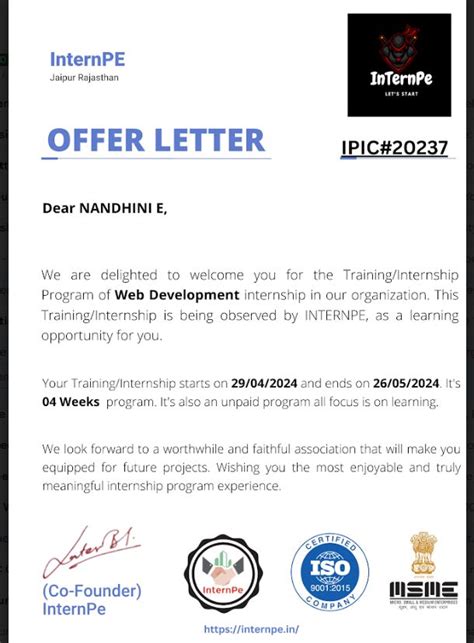 Nandhini Elangovan On Linkedin Internpe Webdevelopment Internpe