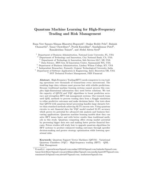 Pdf Quantum Machine Learning For High Frequency Trading And Risk
