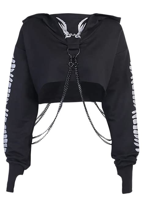 Tsmnzmu Womens Gothic Cropped Hoodie Long Sleeve Punk Grunge Skull