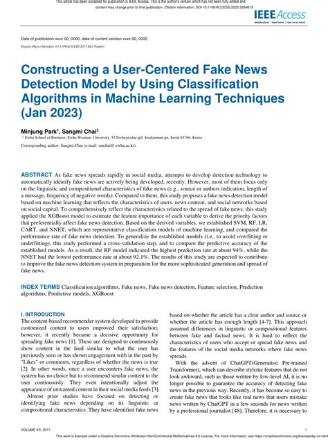 Pdf Constructing A User Centered Fake News Detection Model By Using