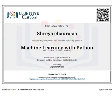 Shreya Chaurasia On Linkedin Machine Learning With Python Certified By Ibm