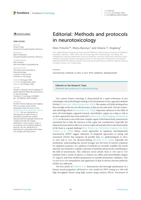 Pdf Editorial Methods And Protocols In Neurotoxicology