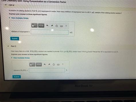 Solved Core Chemistry Skill Calculating Concentration 104
