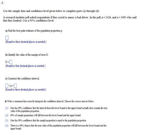 Solved 2 Use The Sample Data And Confidence Level Given