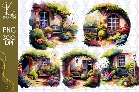 A Corner Of Garden Watercolor Clipart Graphic By Little Lady Design