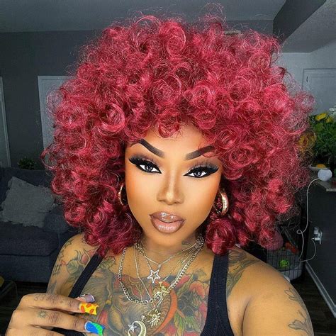 Phoenixfly Red Curly Wigs For Black Women Short Loose Burgundy Curly