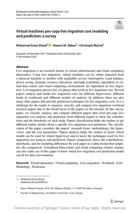 Pdf Virtual Machines Pre Copy Live Migration Cost Modeling And