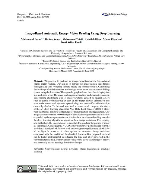 Pdf Image Based Automatic Energy Meter Reading Using Deep Learning