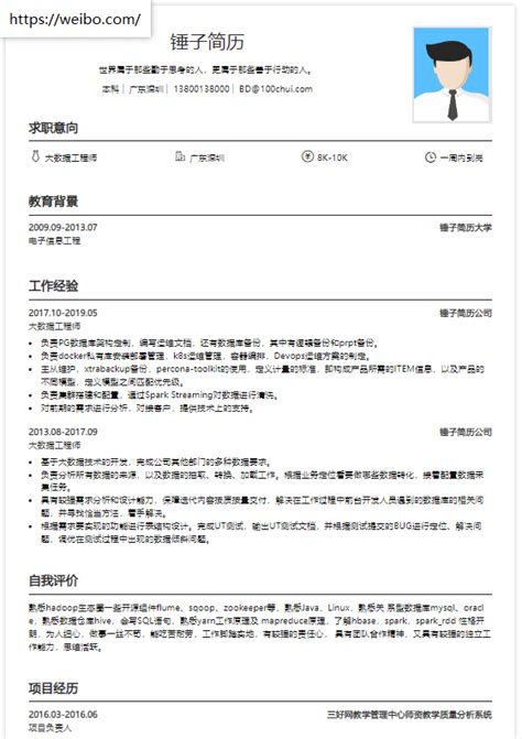 大数据工程师简历模板在线简历案例 锤子简历 知乎
