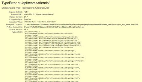 Django Typeerror Unhashable Type Collectionsordereddict Stack Overflow