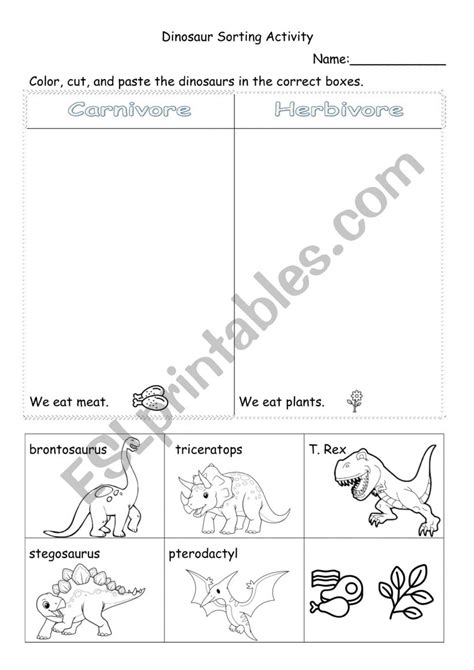 Dinosaur Sorting Worksheet Esl Worksheet By Yanyuan79123