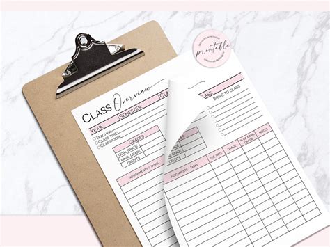Class Overview Planner Semester Class Overview Collage Classes List