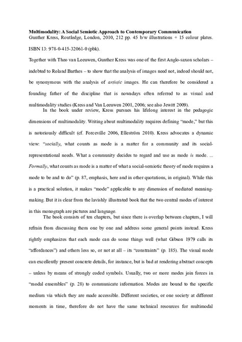 Doc Multimodality A Social Semiotic Approach To Contemporary Communication