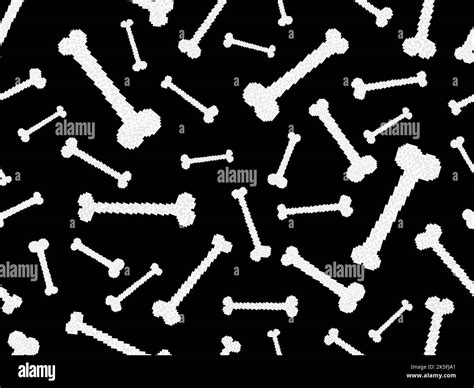 Seamless Pattern With White Bones In Pixel Art Style Halloween Print Bones In The Style Of 80s
