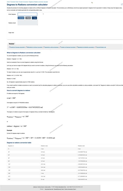 Degrees To Radians Calculator Calculatorfree