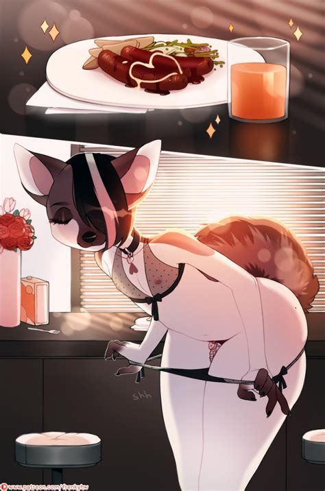 rule 34 anthro ass bent over beverage big butt black hair blue hair bra breakfast brown fur