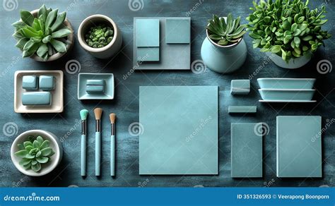 Aesthetic Arrangement Of Succulents And Stationery Elements On A Dark