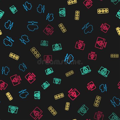 Set Line Network Cloud Connection Laptop With Exclamation Mark