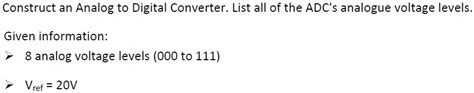 Solved Construct An Analog To Digital Converter List All Of The Adcs Analogue Voltage Levels