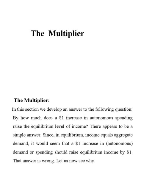 07 The Multiplier Pdf Fiscal Multiplier Output Economics