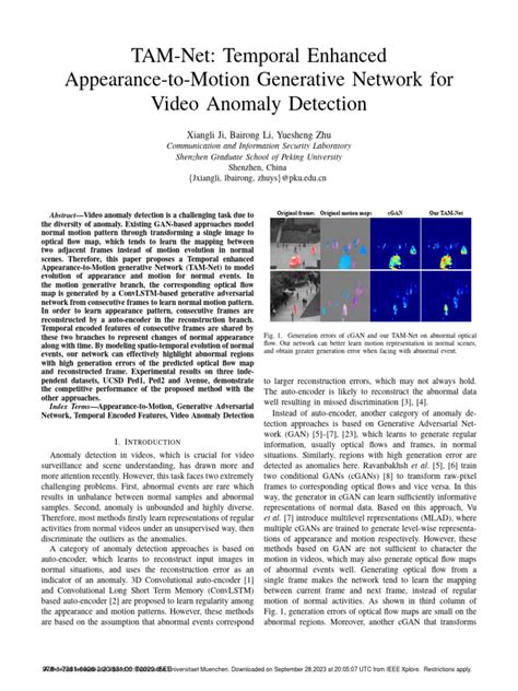 tam net temporal enhanced appearance to motion generative network for video anomaly detection