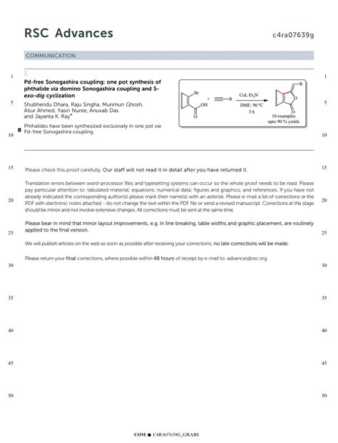 Pdf Cheminform Abstract Pd Free Sonogashira Coupling One Pot Synthesis Of Phthalide Via