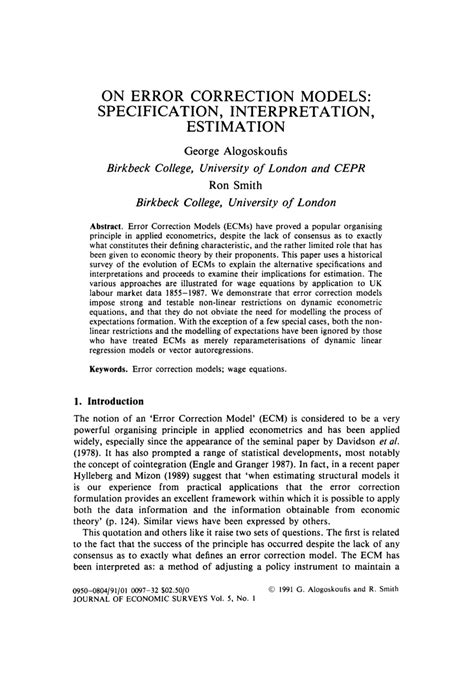 Pdf On Error Correction Models Specification Interpretation Estimation