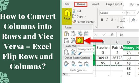 How To Convert Columns Into Rows And Vice Versa Excel Flip Rows And Columns Earn And Excel