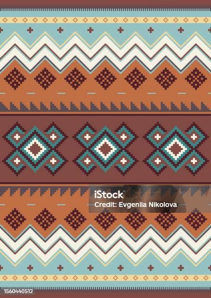 여러 가지 빛깔의 민족 부족 패턴입니다 멕시코 스타일의 아즈텍 나바호 원주민 줄무늬 디자인 남서양 장식 스타일 매끄러운 벡터