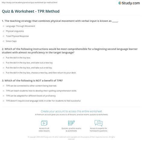 Quiz Worksheet TPR Method Study Com
