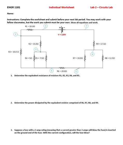 Solved Engr 1181 Individual Worksheet Lab 2 Circuits Lab