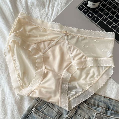 Womens Plus Size Underwear Womens Lace Underwear Mid Waisted Ice Silk