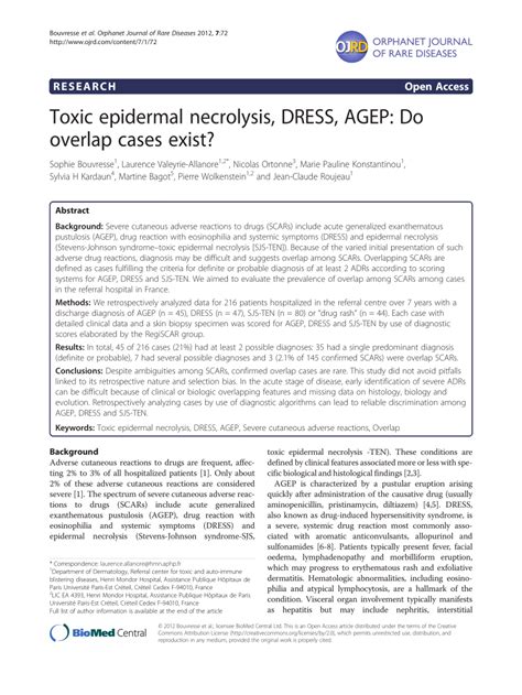 toxic epidermal necrolysis dress agep do overlap cases exist pdf download available