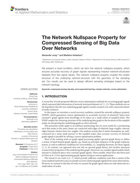 Pdf The Network Nullspace Property For Compressed Sensing Of Big Data Over Networks