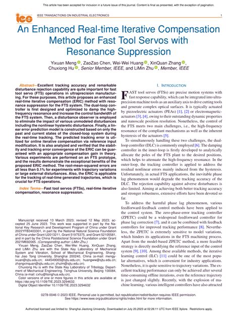 Pdf An Enhanced Real Time Iterative Compensation Method For Fast Tool Servos With Resonance