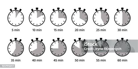 플랫 디자인의 요리 표시기 분이 다른 시계 집합입니다 타이머 아이콘 원 모양의 스톱워치 10에 대한 스톡 벡터 아트 및 기타