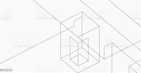 Abstract Black And White Geometric Cube Architecture Line Pattern Background Stock Illustration