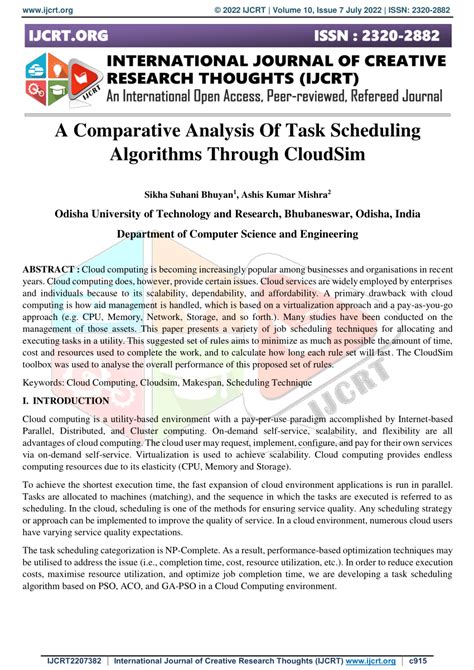 Pdf A Comparative Analysis Of Task Scheduling Algorithms Through Cloudsim