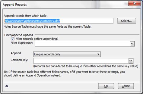 Alpha Anywhere Appending Selected Records From Another Table