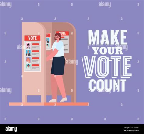 Woman At Voting Booth With Make Your Vote Count Text Vector Design Stock Vector Image Art Alamy