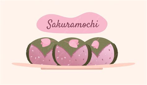 Premium Vector Sakuramochi Illustation Japanese Rice Cake Wrapped In A Pickled Cherry Blossom