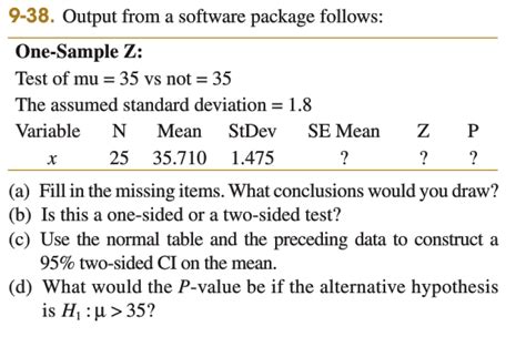 Solved Output From A Software Package Follows One Sample