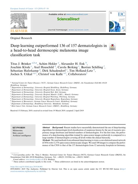 Pdf Deep Learning Outperformed 136 Of 157 Dermatologists In A Head To