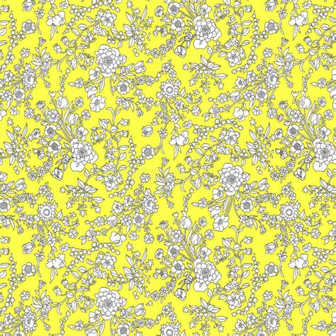 White Line Floral Seamless Pattern On Bright Yellow Background For