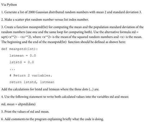 Solved Via Python 1 Generate A List Of 2000 Gaussian