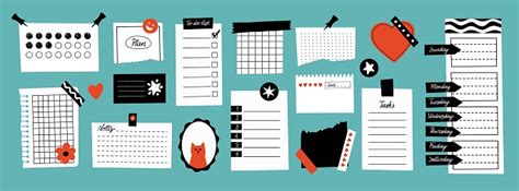 체크리스트 종이 수거 할 일 목록이 있는 빈 메모 페이지 일일 계획자를 위한 스티커 템플릿 주최자를 위한 체크 마크 보드 벡터 절연 세트 0명에 대한 스톡 벡터 아트 및